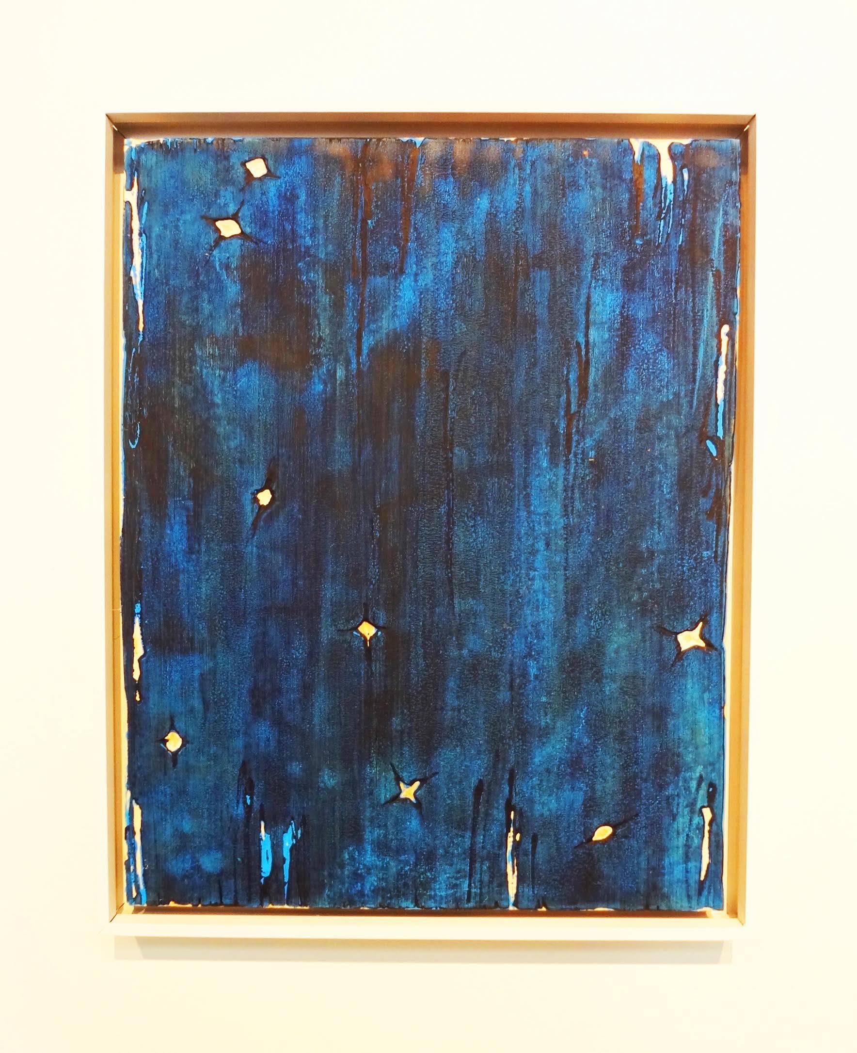 Meghan Gerety - Woodblock no. 2 (Yellow Trees on Blue) For Sale at 1stDibs