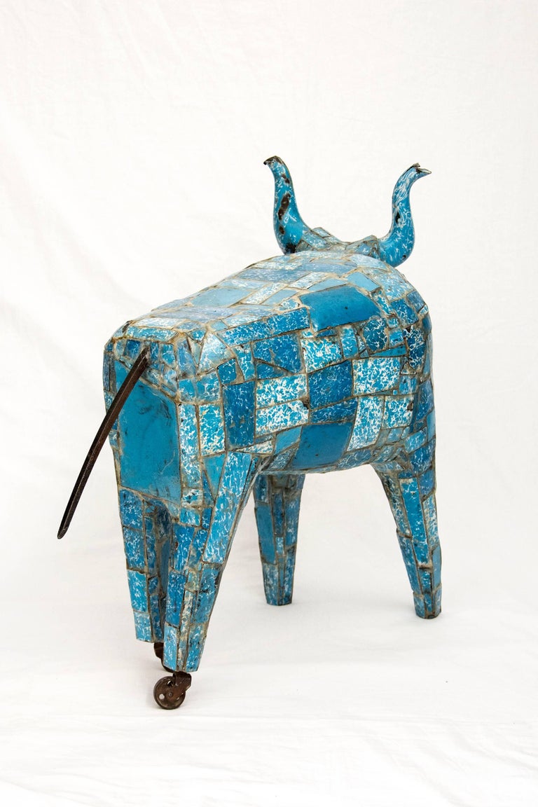 Susan Valyi - Big Blue Bull - charming, figurative, re-purposed blue ...