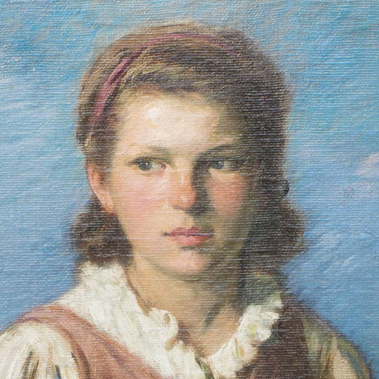Lajos Rezes Molnar - Girl Holding a Basket of Fruit For Sale at 1stDibs