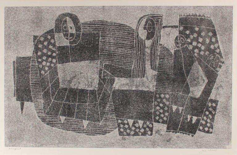 Jane Mitchell - Monochromatic Bauhaus Cubist Figures, Monotype Print on ...