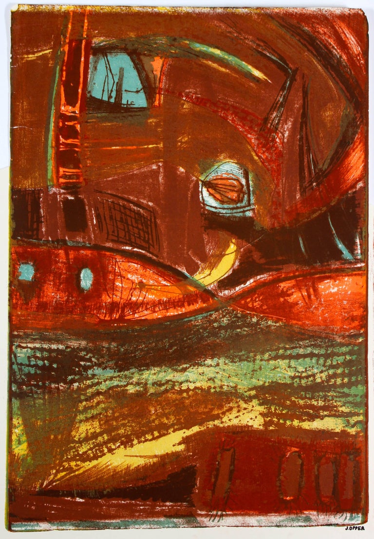 Jerry Opper - Abstract Lithograph in Warm Tones, Circa 1950 For Sale at 1stDibs