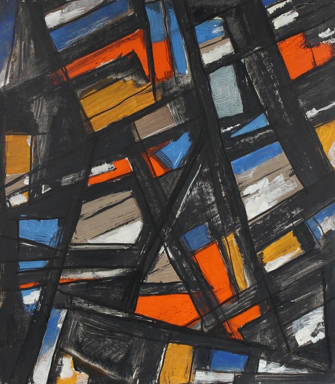 Gustav Friedmann - Abstract Painting in Orange and Blue, Circa 1940s ...