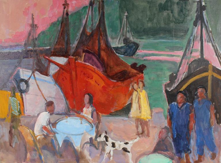 Gerald Wasserman - Bustling Harbor Scene in Oil, Mid 20th Century For ...