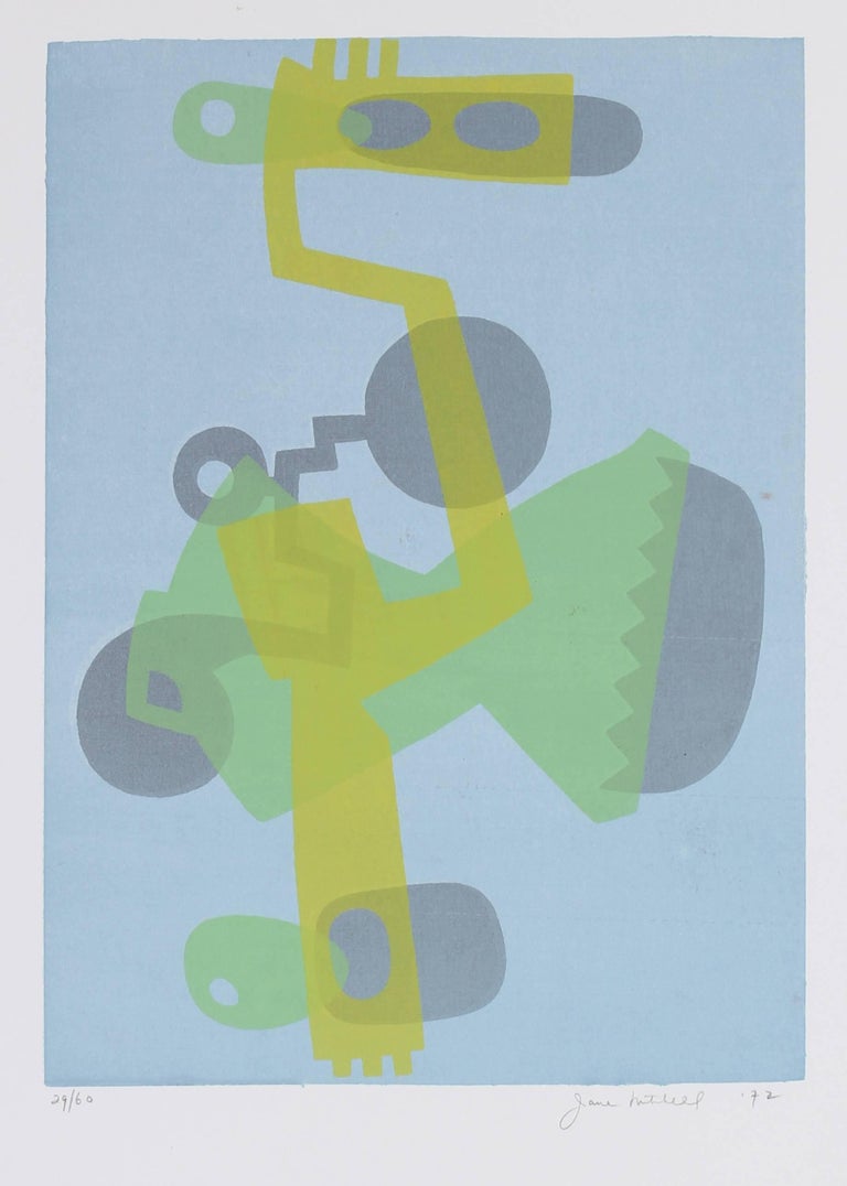Jane Mitchell - Abstracted Figure in Green and Blue, Serigraph, 1972 ...