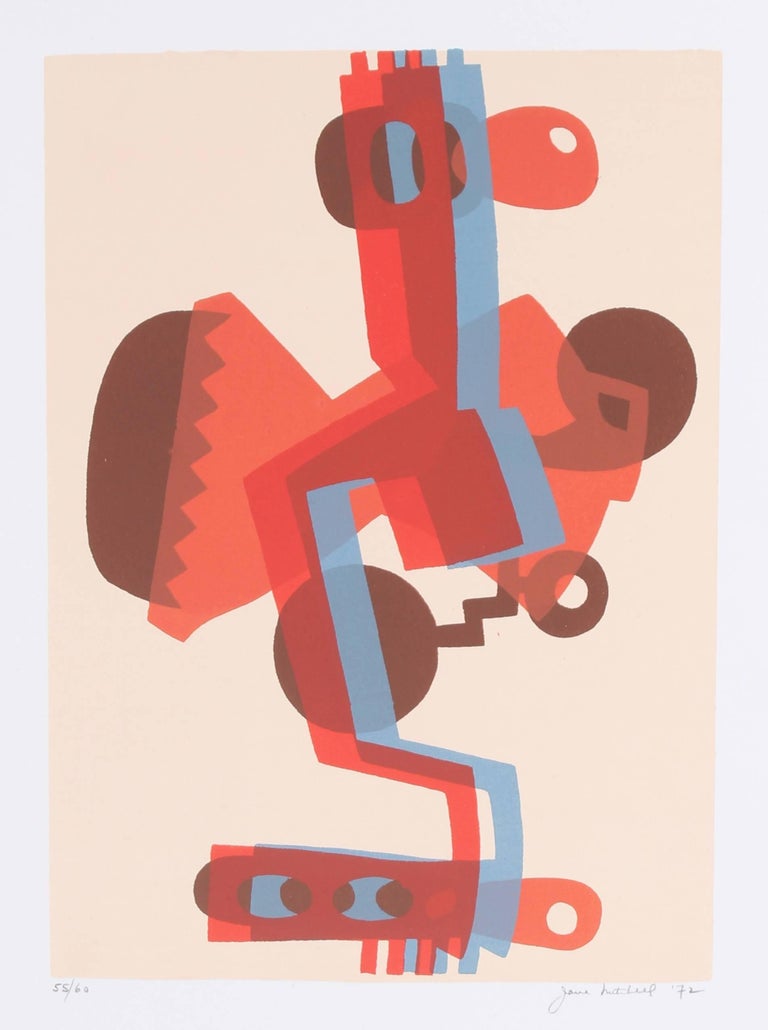 Jane Mitchell - Modernist Abstract Serigraph in Red Maroon Pink and ...