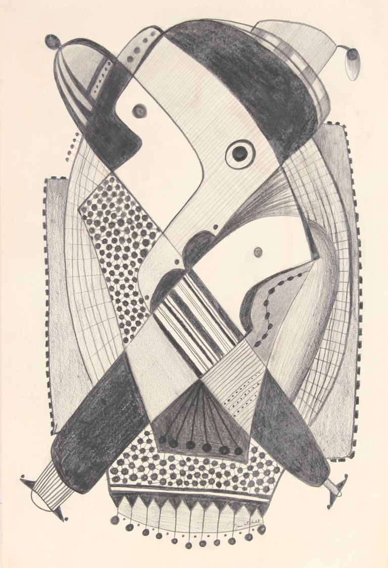 Jane Mitchell - Monochromatic Abstract in Graphite, Circa 1970s For ...