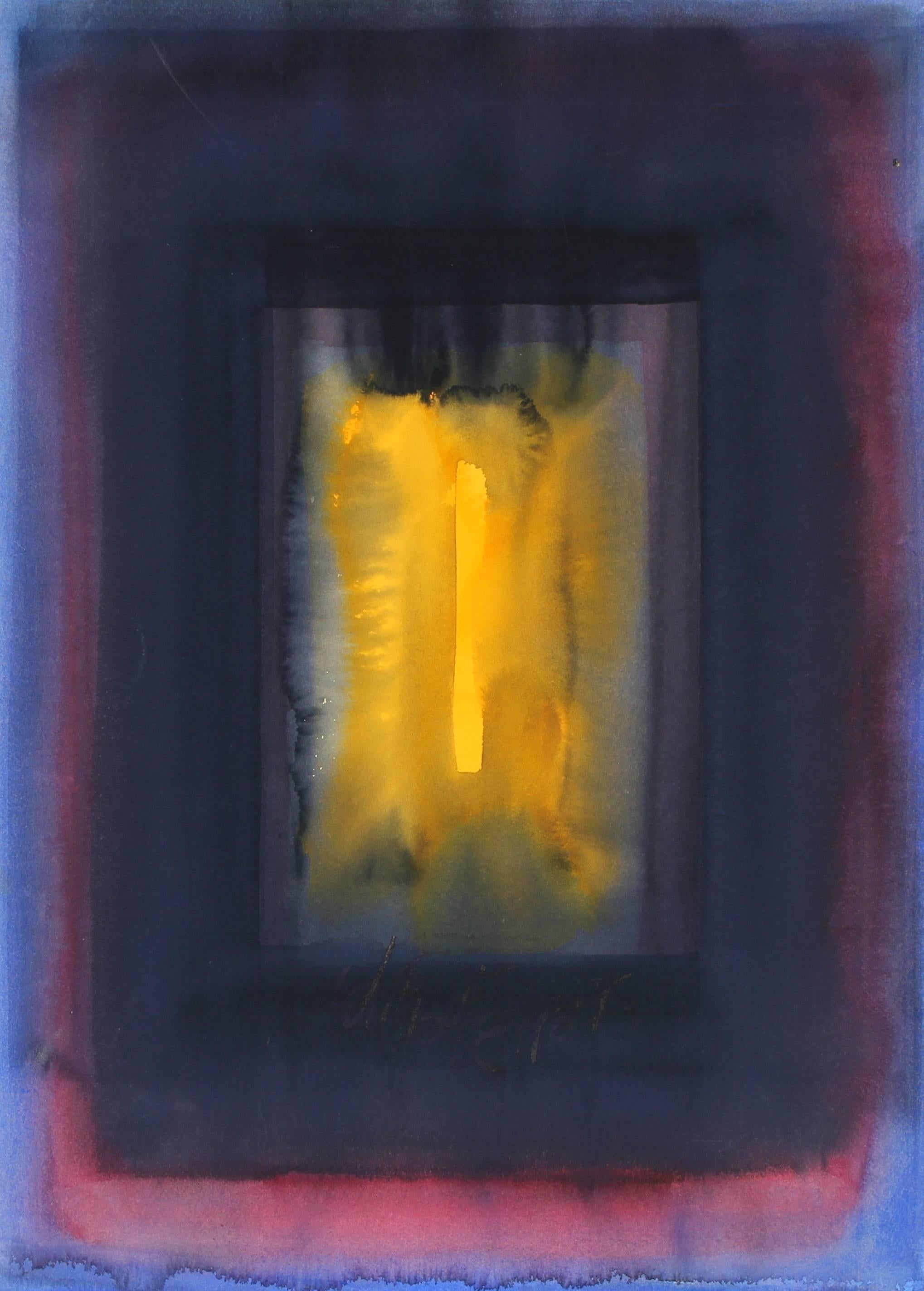 Hugh Wiley - Abstract Watercolor in Yellow and Purple, 20th Century at ...