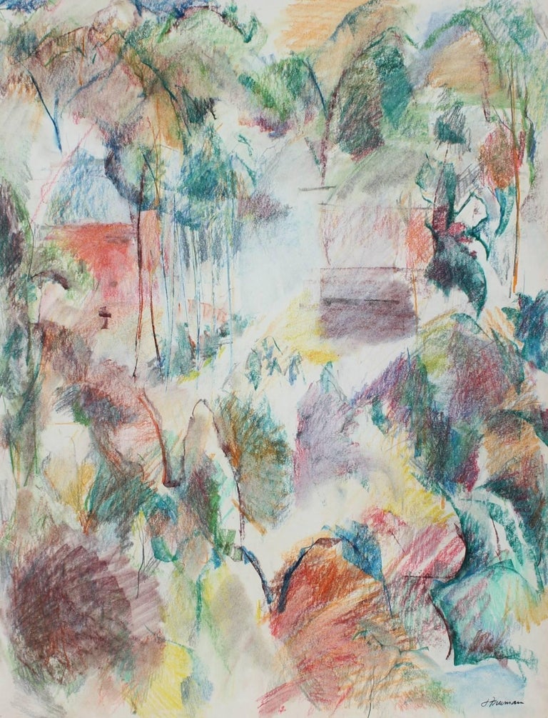 Jack Freeman - Colorful Abstracted Landscape in Pastel, 1980 at 1stDibs