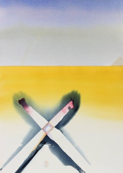 Hugh Wiley - Abstract Watercolor in Yellow and Purple, 20th Century at ...