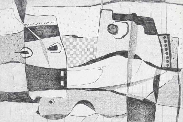 Jane Mitchell - Monochromatic Surrealist Abstract in Graphite, Circa ...