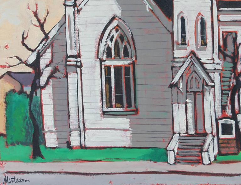 Rip Matteson - "Berkeley" Cityscape with Church, Oil on Canvas, 1964 ...