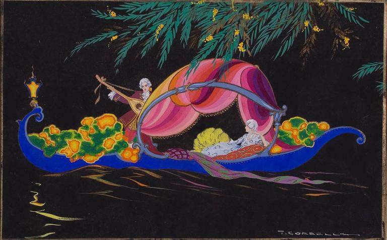 Tito Corbella - Two Italian Art Deco Period Gouache Paintings by Tito ...