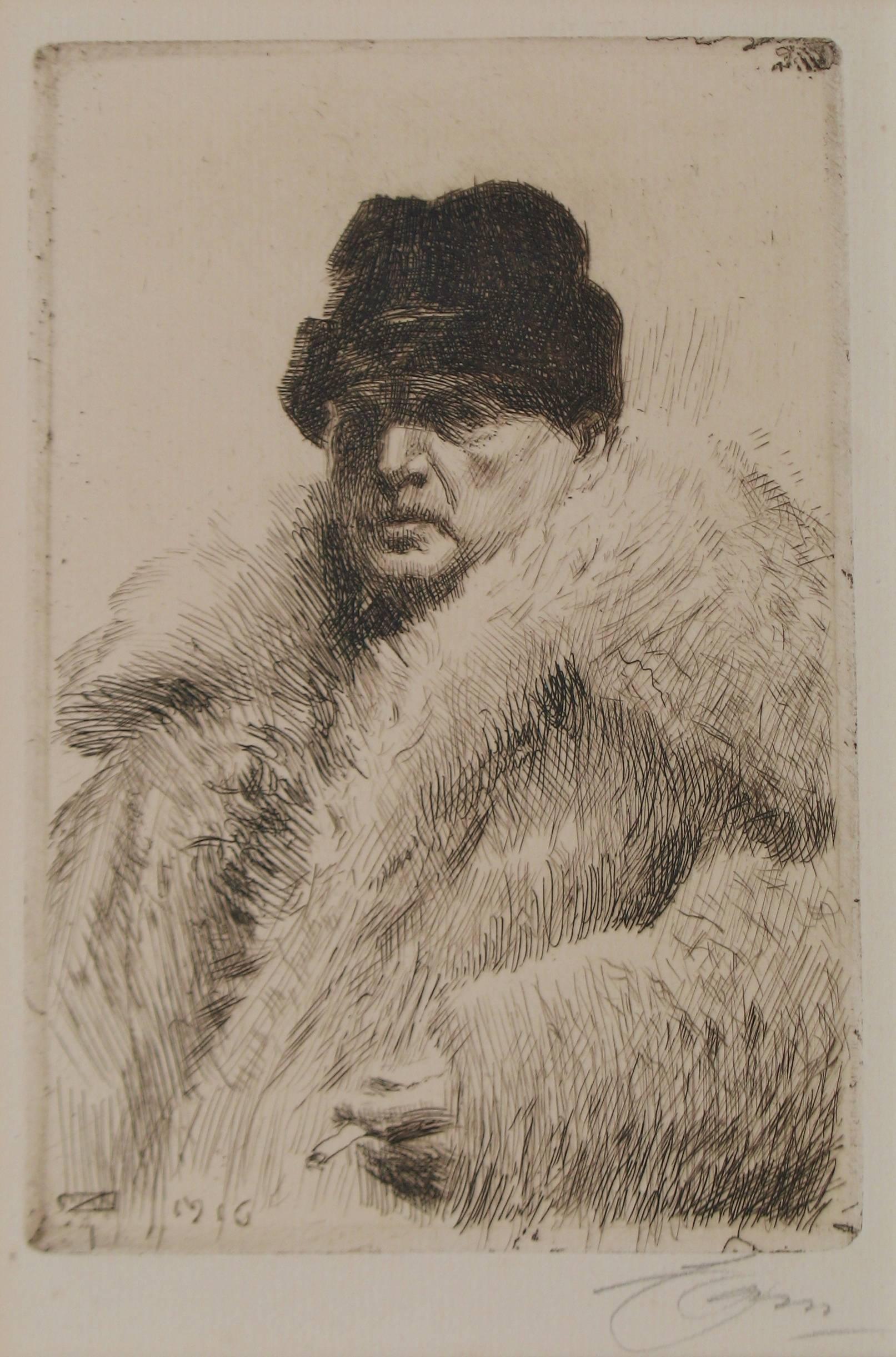 Anders Zorn - Self Portrait with Fur Jacket For Sale at 1stDibs