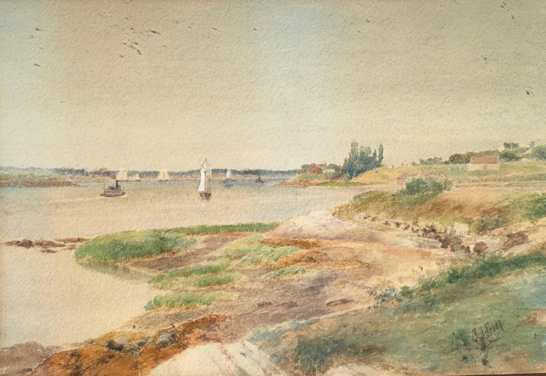 George Albert Frost - River Scene with Sailboats and Steam Driven Ferry ...