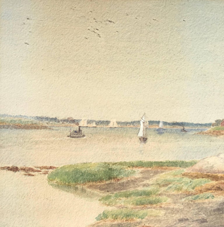 George Albert Frost - River Scene with Sailboats and Steam Driven Ferry ...