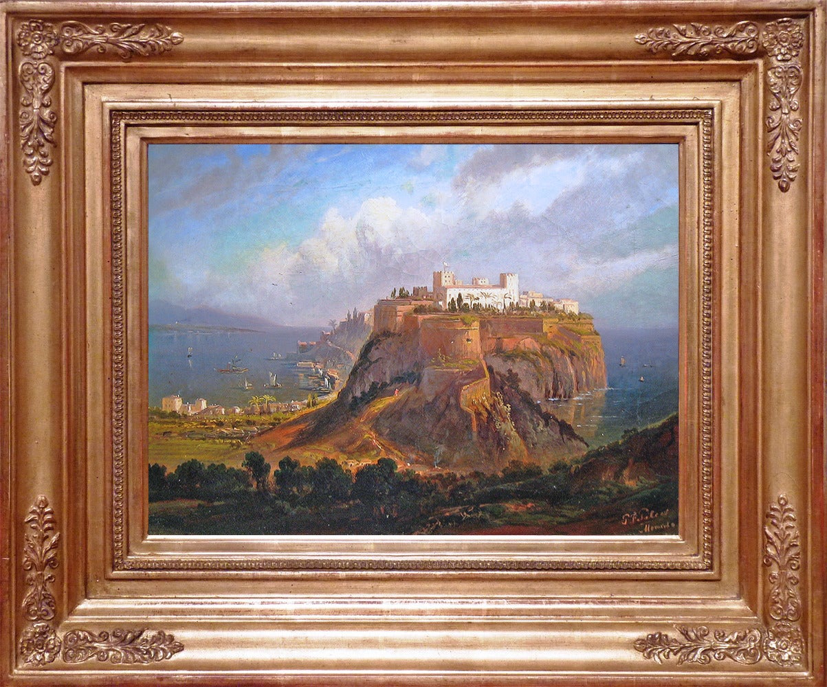 Pieter Franciscus Peters - View of Monaco c. 1870, oil painting from ...