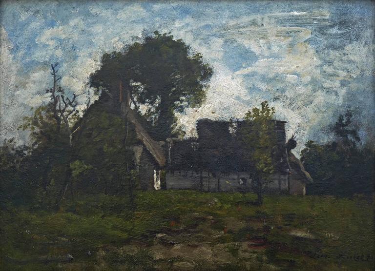 Leon Richet - Old farmyard in Fontainebleau forest, signed oil by ...