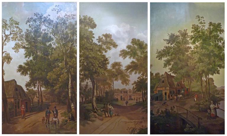 Joseph August Knip - Large Triptych of a country scenery, 3 ...
