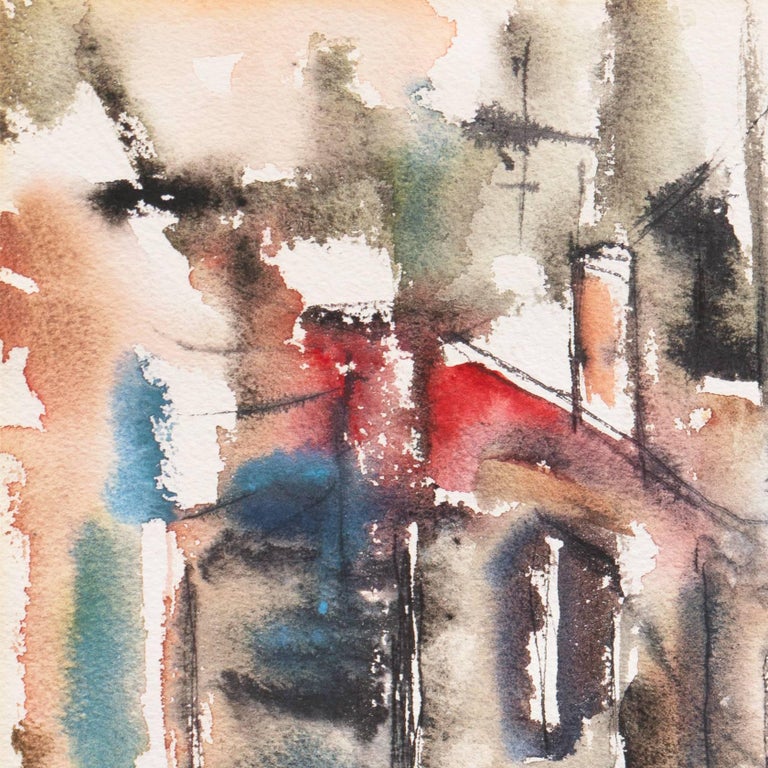 Elizabeth Shumacker - 'At the Stoop', Mid-century Urban Watercolor ...
