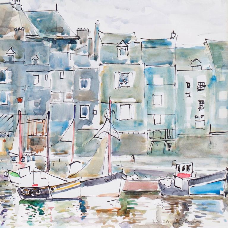 Vincent Breton - The Harbor at Honfleur at 1stDibs