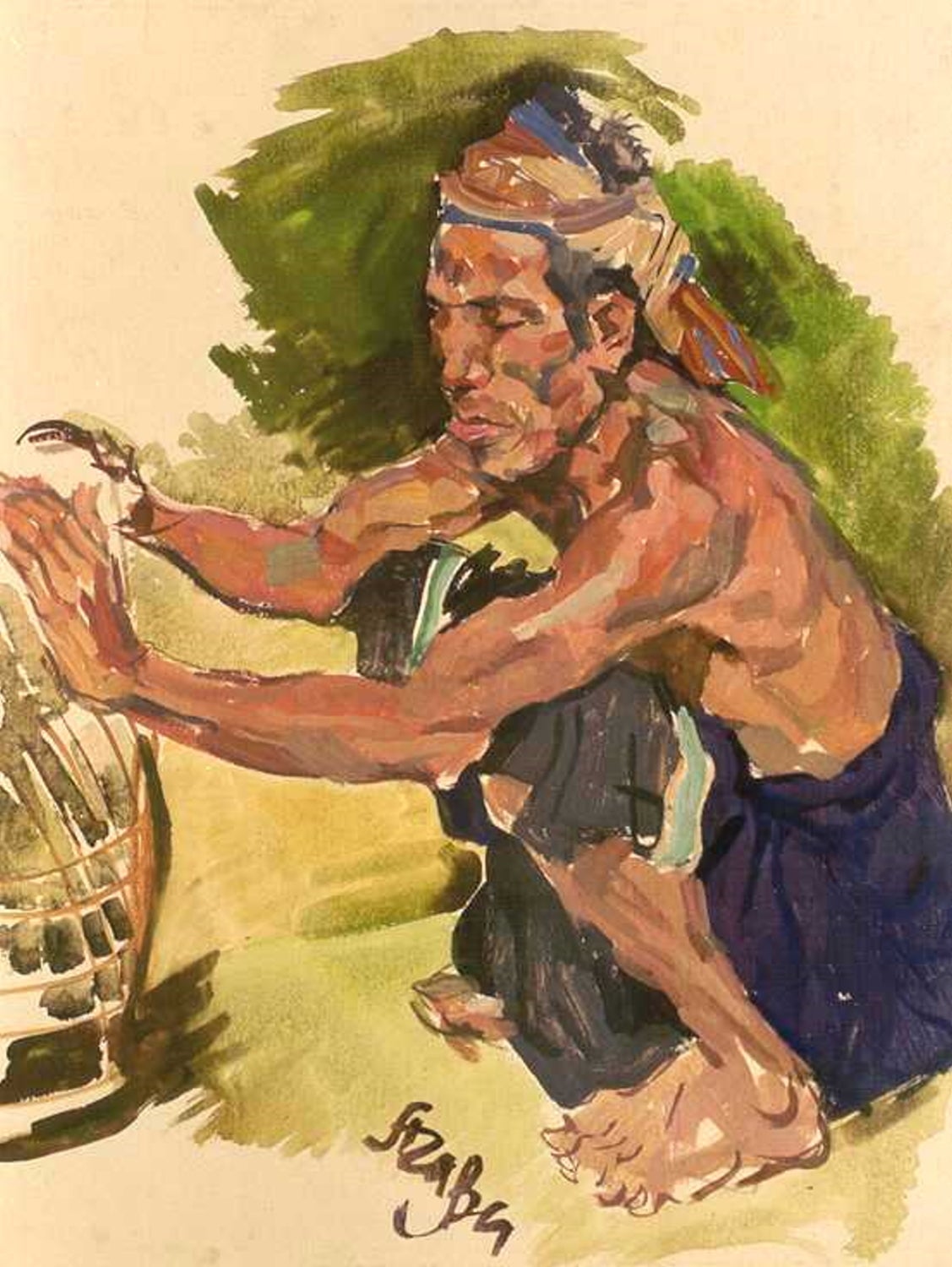 Roland Strasser - Balinese Cockfighter, Painting For Sale at 1stdibs