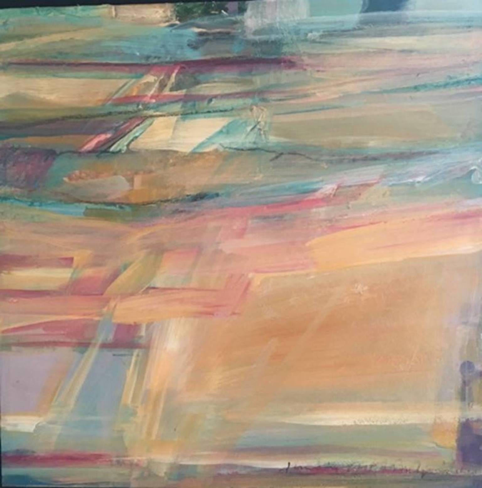 Timothy Sanchez - Abstract with French Garden Chairs - white with blue ...