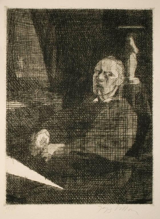 Jacques Villon - The Great Draughtsman Sitting (Self-Portrait) For Sale ...