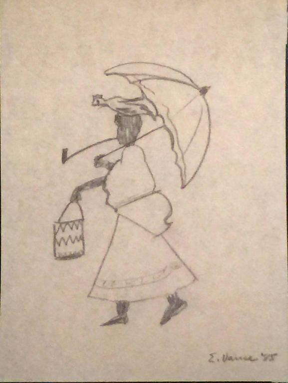 E. Vance - WOMAN WITH PARASOL AND PIPE at 1stDibs