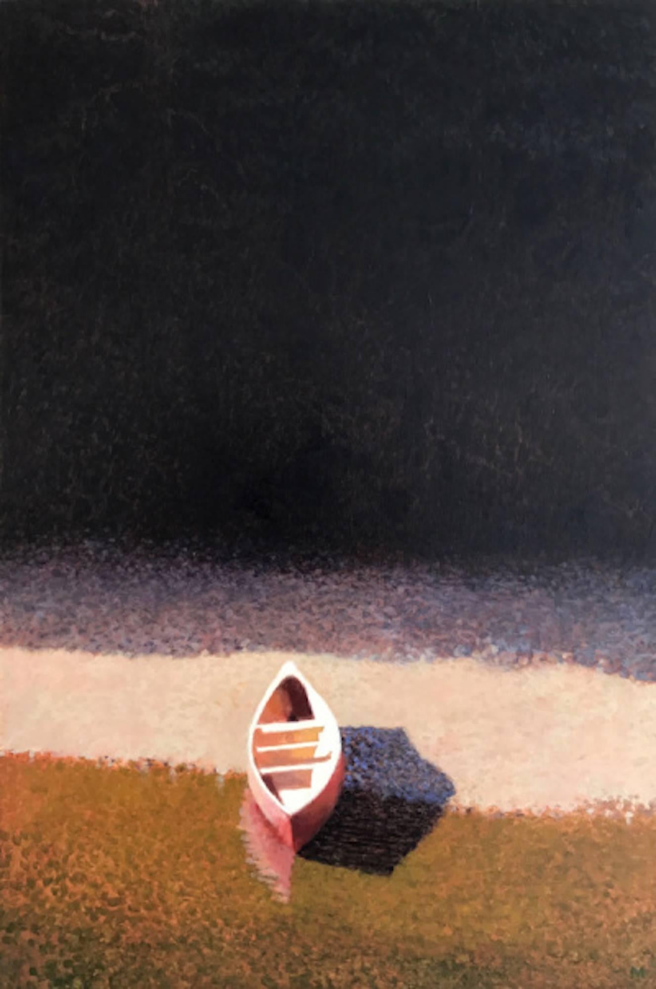 Mary Robertson - Red Canoe on Rocky Beach / oil on canvas For Sale at ...