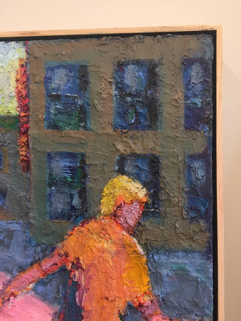 William Rushton - Bus Stop / oil on board - figurative pink For Sale at ...