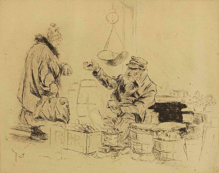 Charles Johnson Post - Market Day, Old World Etching at 1stDibs