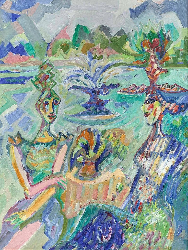 Schlomo Schwartz - Two Women, Abstract Israeli Oil Painting at 1stDibs