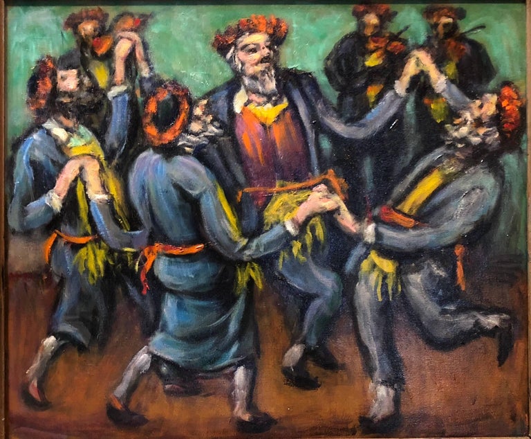 Unknown - Hassidim Dancing, Rare Judaica Oil Painting Manner of Tully ...