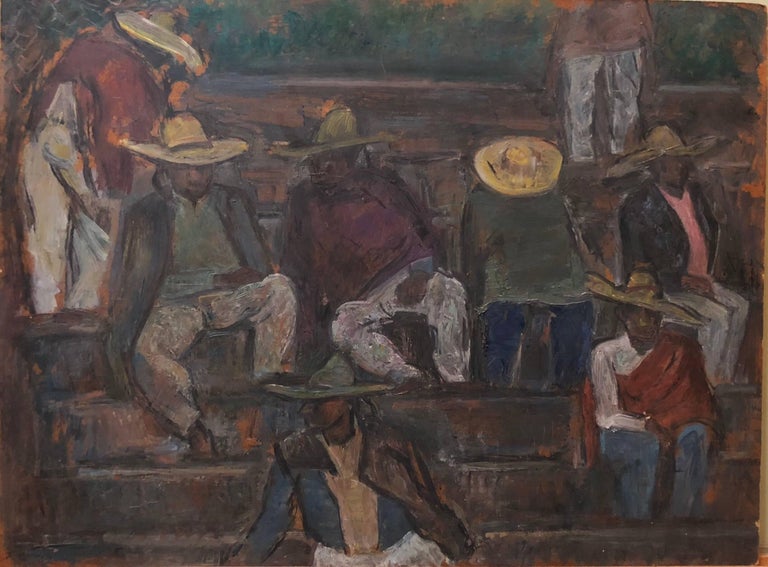 Maurice Becker - DUSK, IKUAPAN, Mexico. Laborers at Rest. Modernist Oil ...