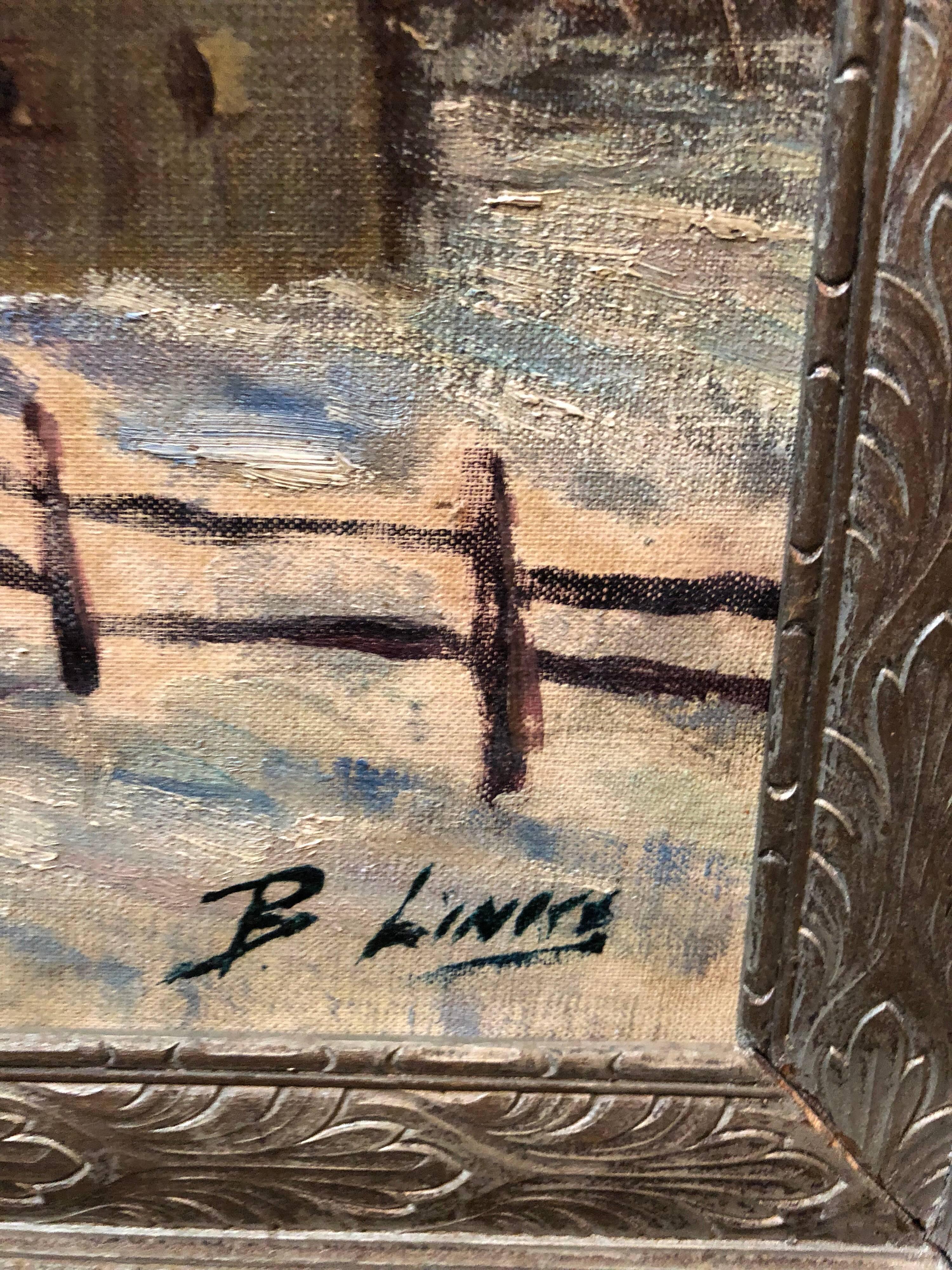 Bronislaw Linke - Polish Modernist Village landscape in the Snow Oil ...