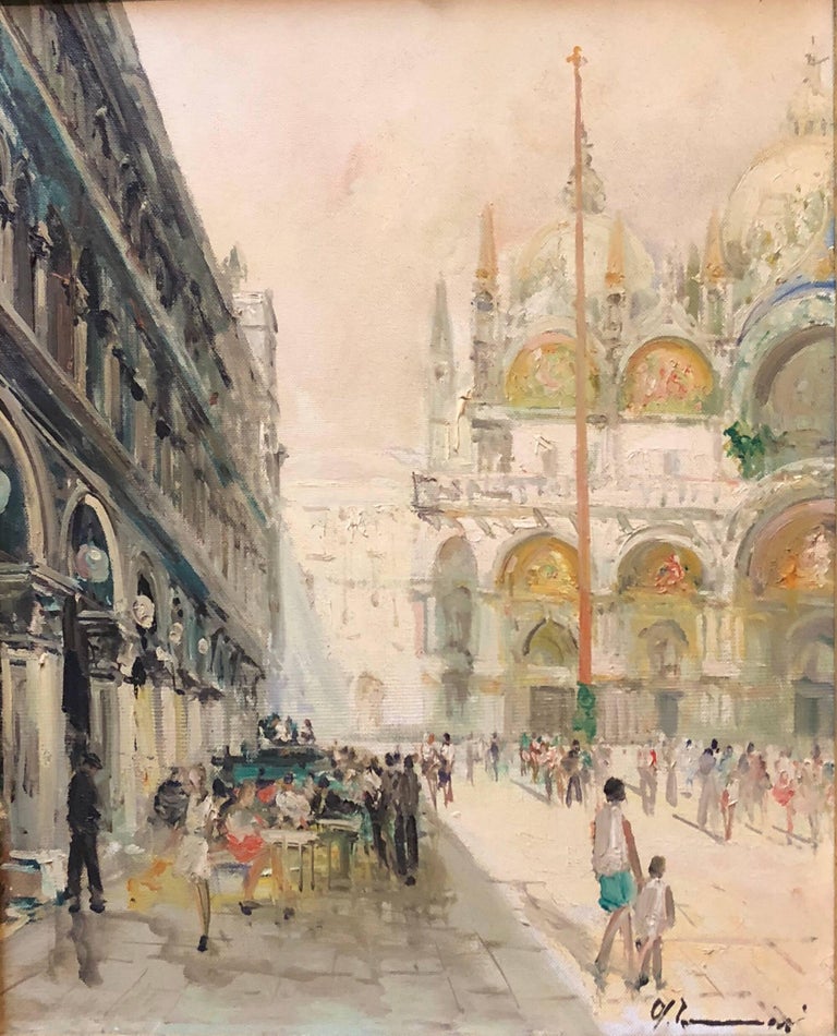 Angiolo Tommasi - View of San Marco Piazza, Venezia Italian Oil ...