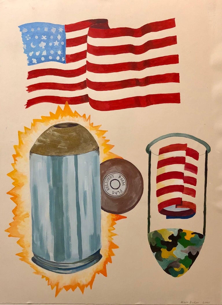 Marc Roder - DELIVERY, NINE MILLIMETER FLAG, 2001 Gouache Painting For ...