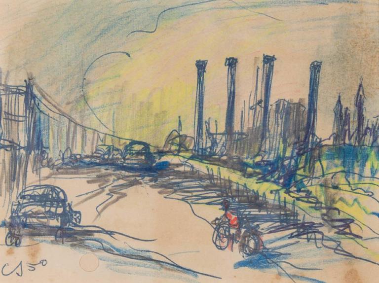 Charles Silberman - Landscape Study, Mixed Media Drawing at 1stDibs