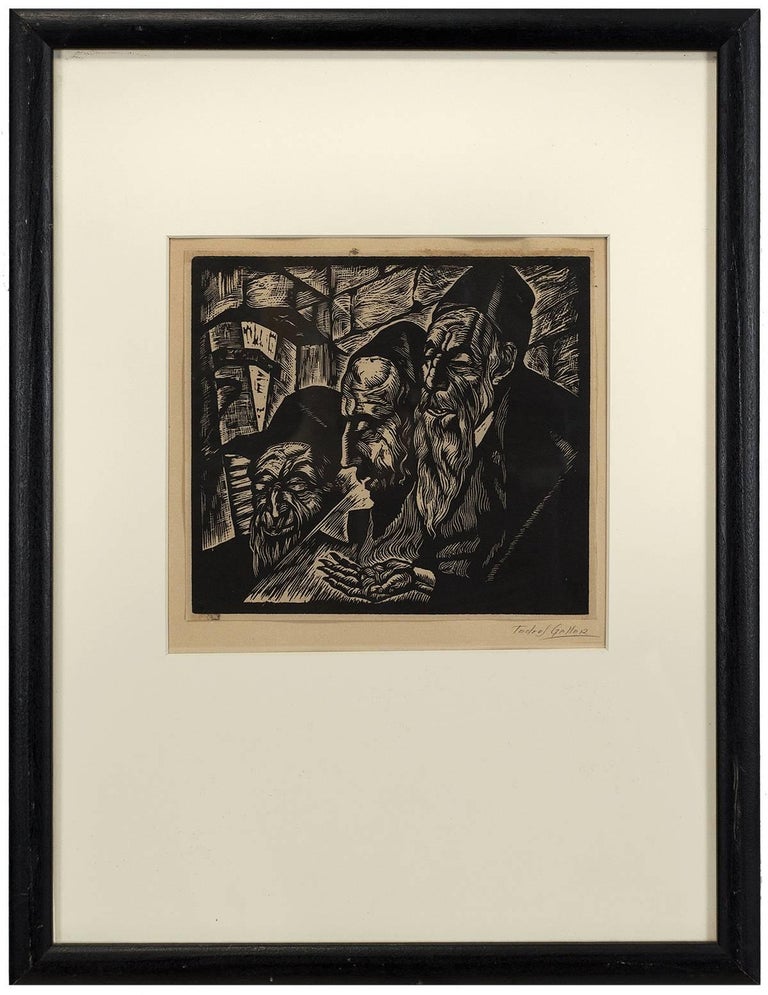 Todros Geller - 3 Jewish Men Judaica Woodblock Woodcut Engraving Print ...