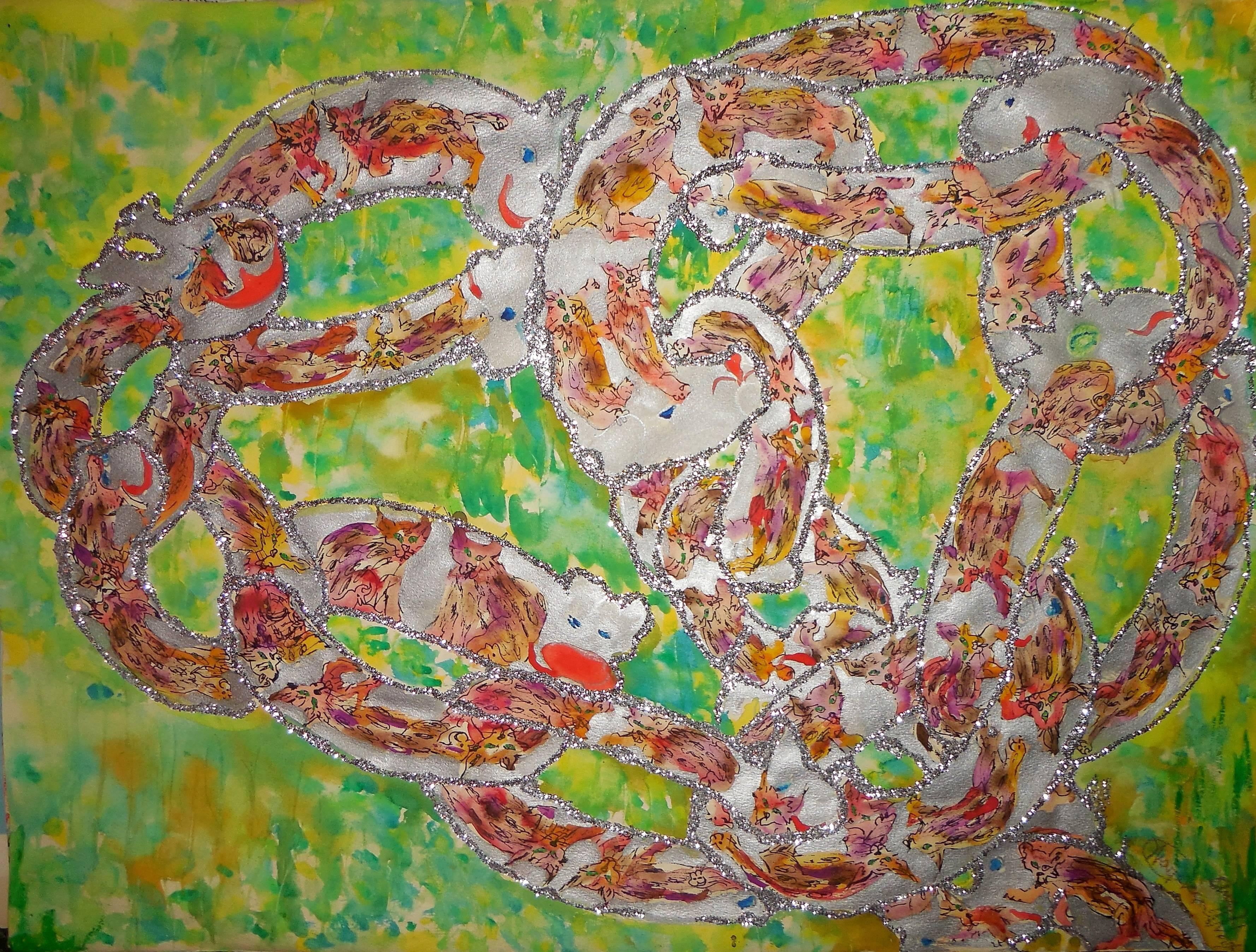 Maija Peeples-Bright - Frolicking Cats, Outsider Artist Glitter ...