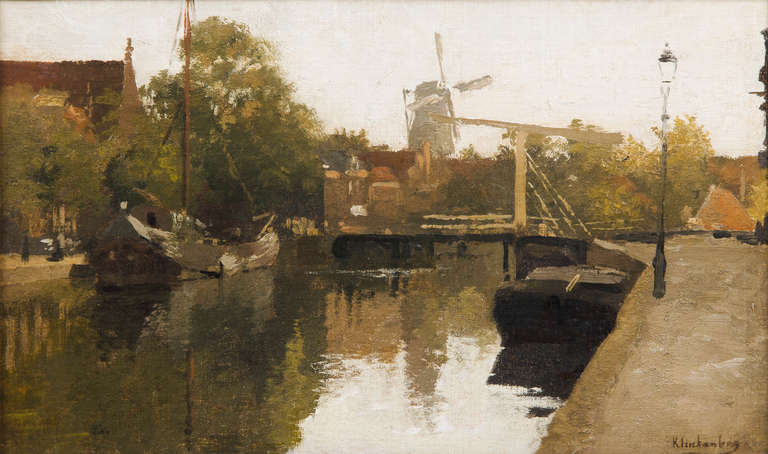 Johannes Christiaan Karel Klinkenberg - Town view with mill and bridge ...