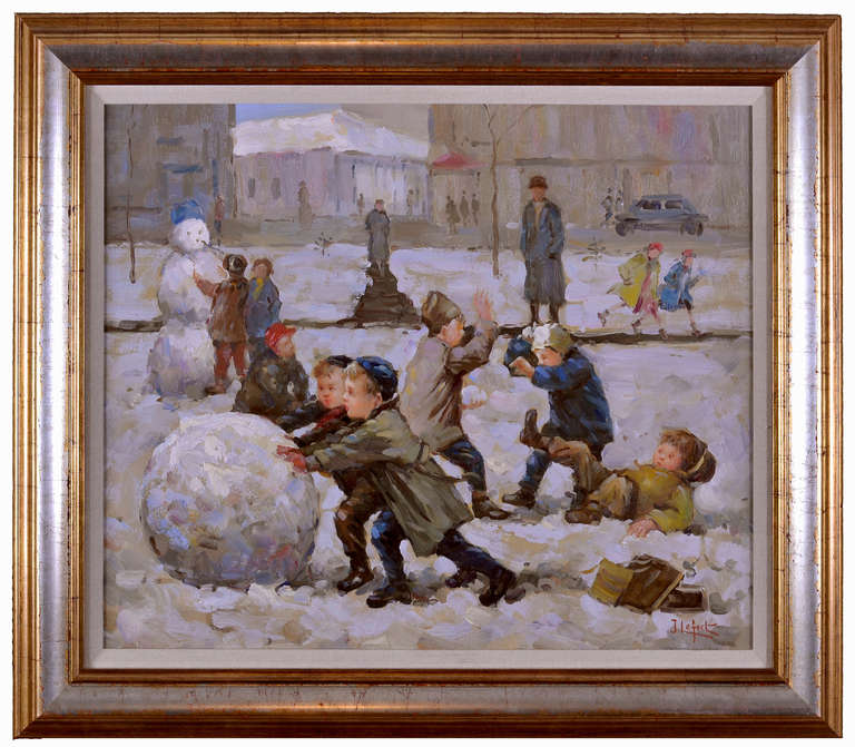 Jean Lefort - 'Playing in the Snow' For Sale at 1stDibs