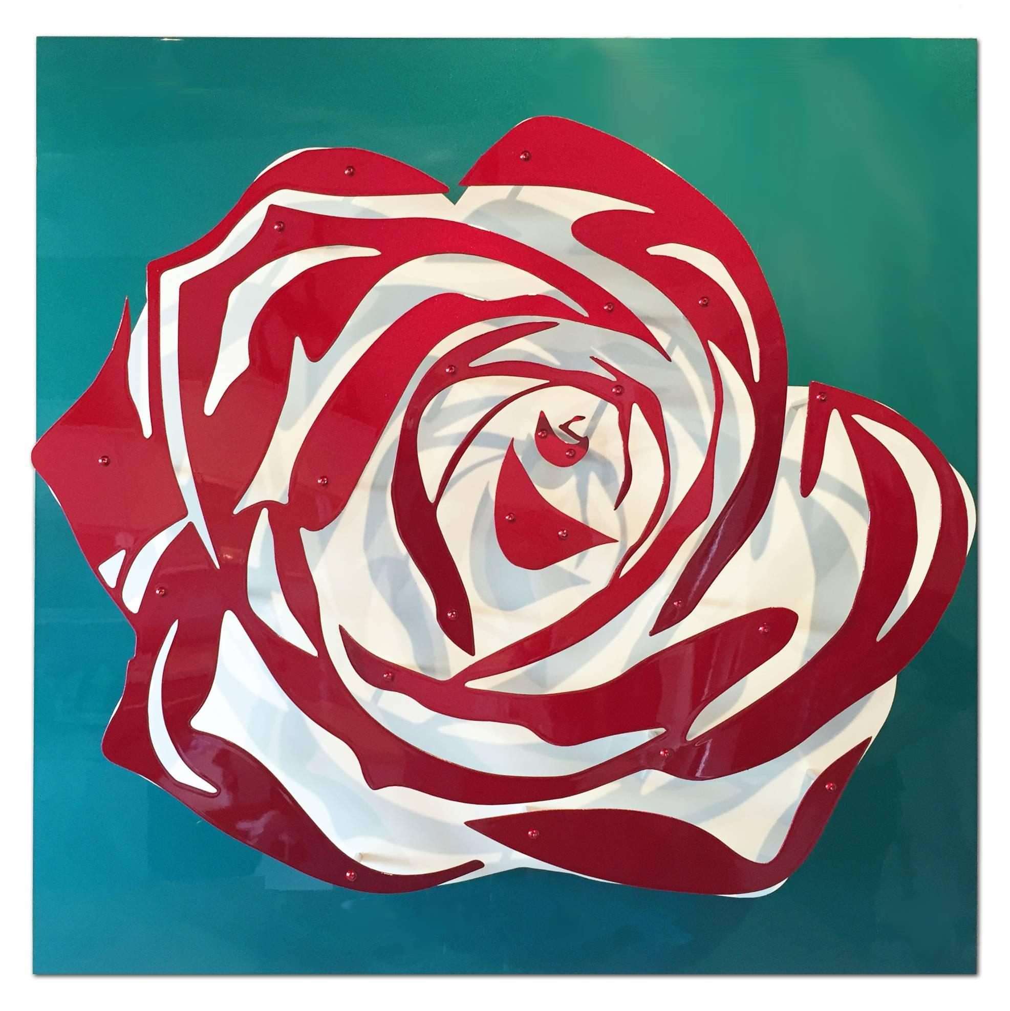 Michael Kalish - Candy Rose - Red on Teal For Sale at 1stDibs