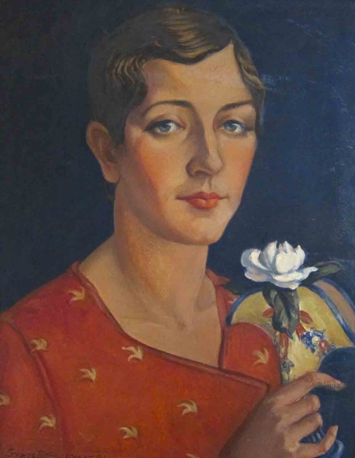 Grace Goodyear - Untitled - Modernist Portrait of a Woman with a Flower ...