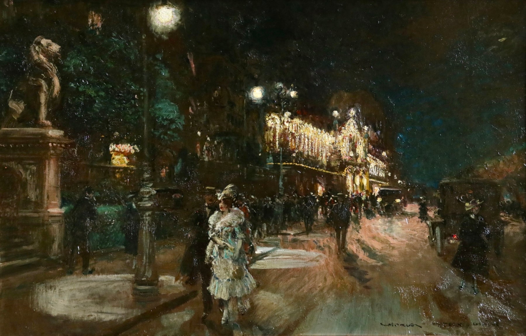 Georges Stein - Paris - La Nuit - Impressionist Oil, Figures at Night ...