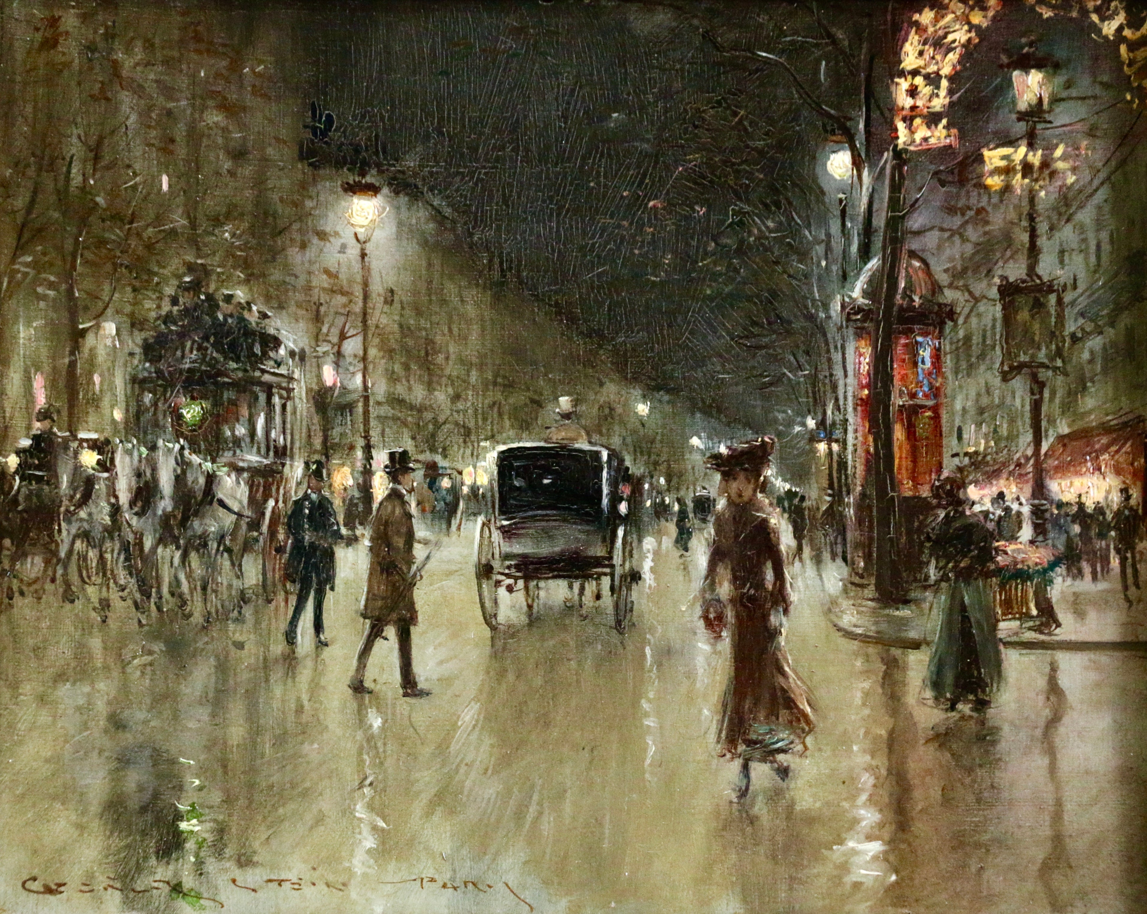 Georges Stein - Paris - La Nuit - Impressionist Oil, Figures at Night ...