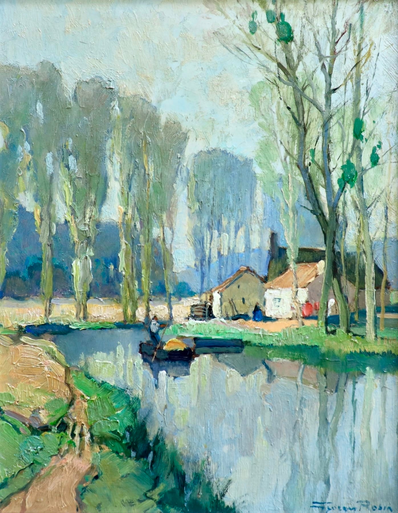 Georges Charles Robin - 20th Century Riverside Impressionist Landscape ...