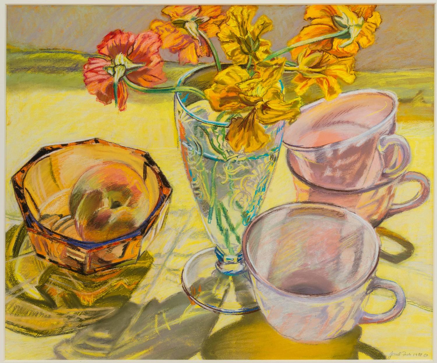 Janet Fish - Nasturtiums and Pink Cups For Sale at 1stdibs