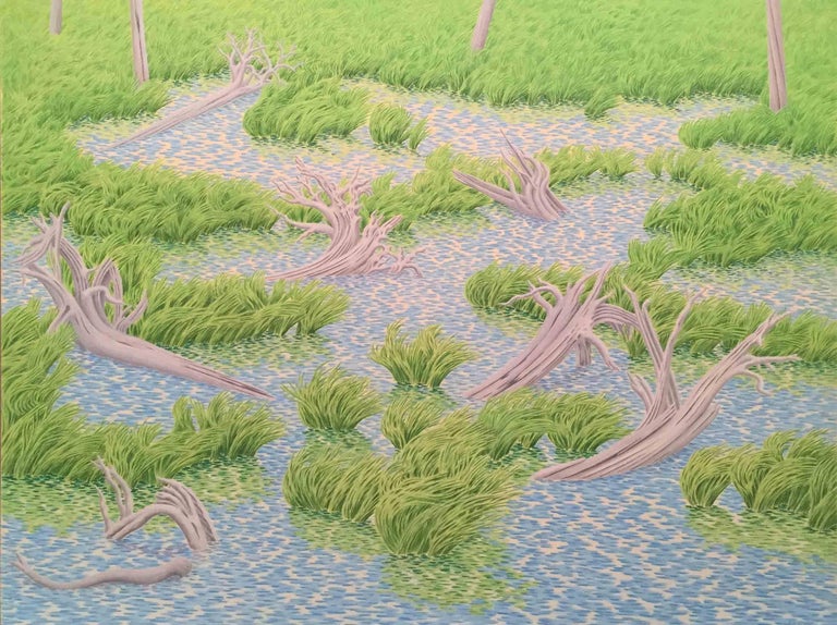 Alan Bray - Alan Bray, Pond Margin, Casein on panel landscape painting ...