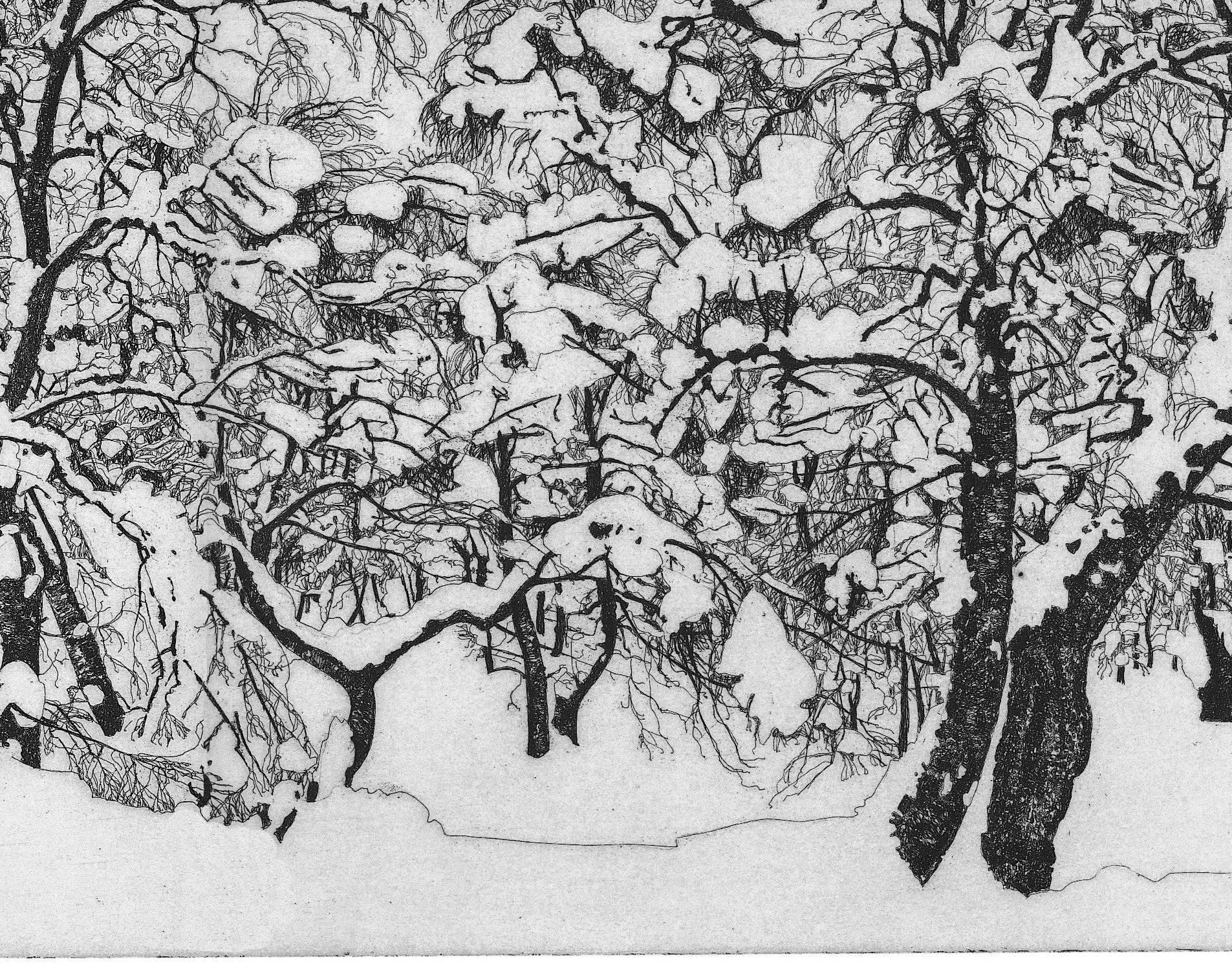 Federica Galli - Etching of snow-clad plateau of birches at 1stDibs